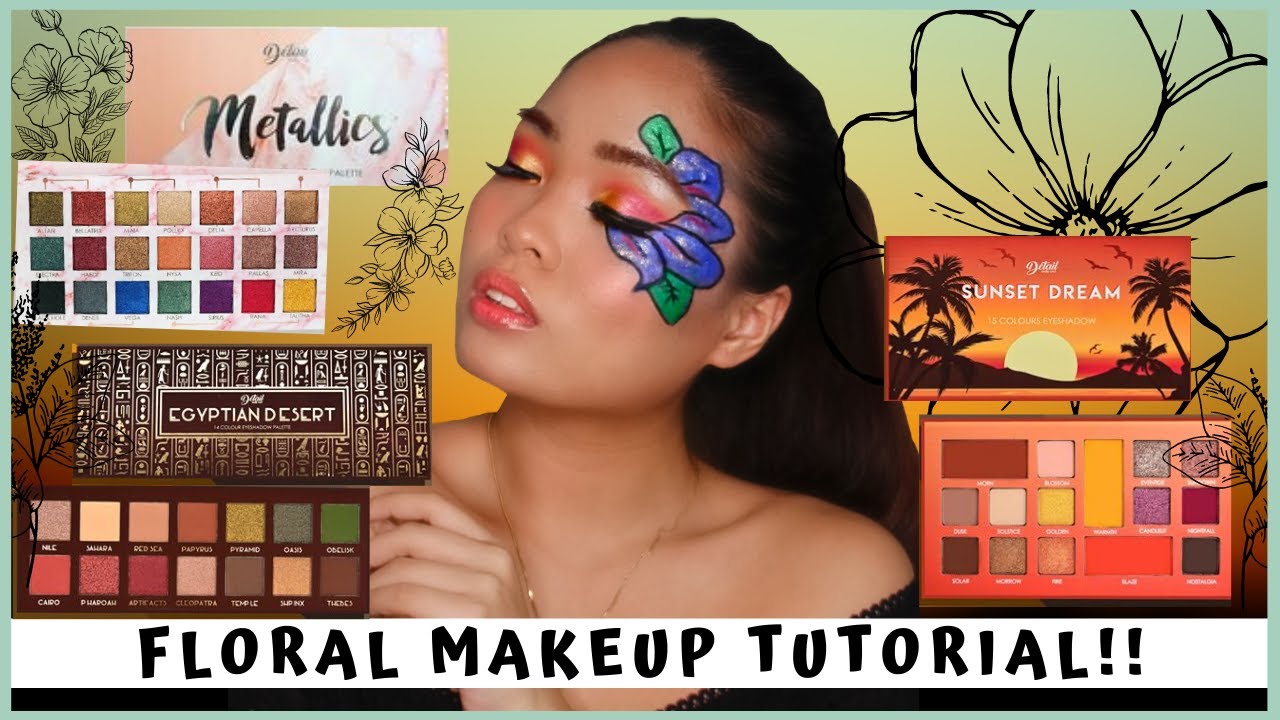 FLORAL MAKEUP TUTORIAL FOR BEGINNERS ft. DETAIL COSMETICS eyeshadow ...