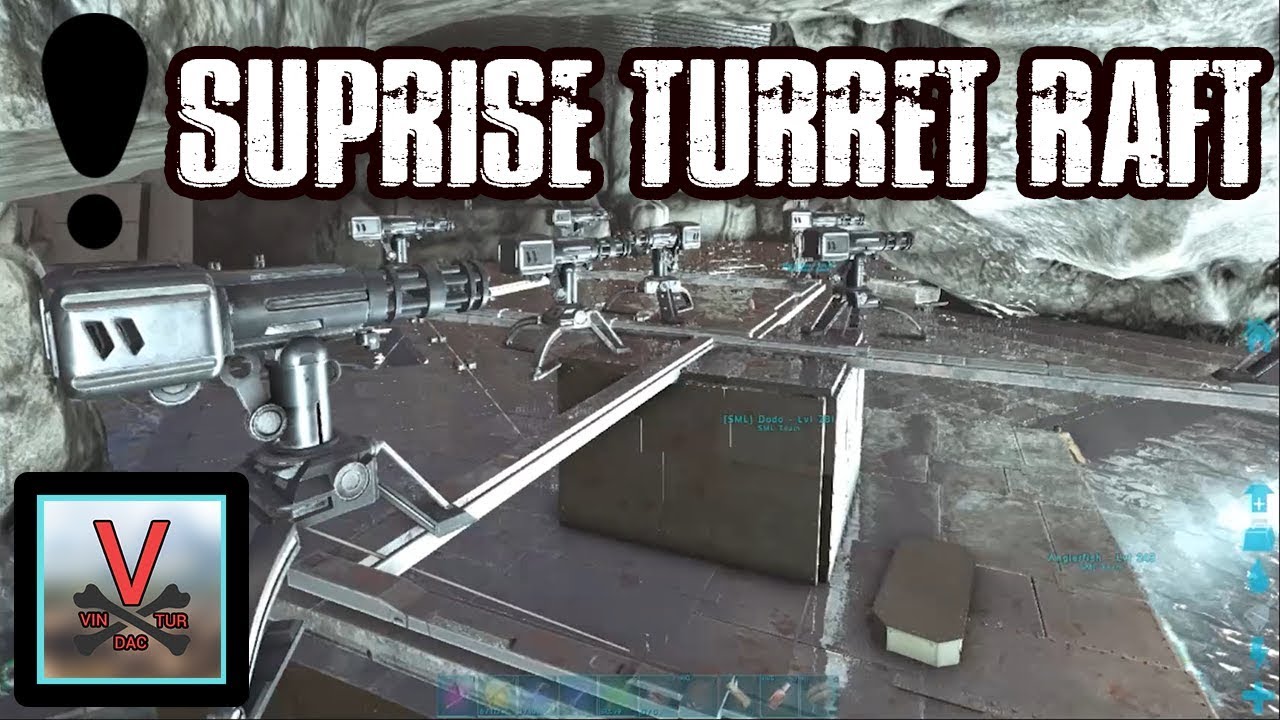 Defending with a turret raft - ARK: Official PVP - YouTube