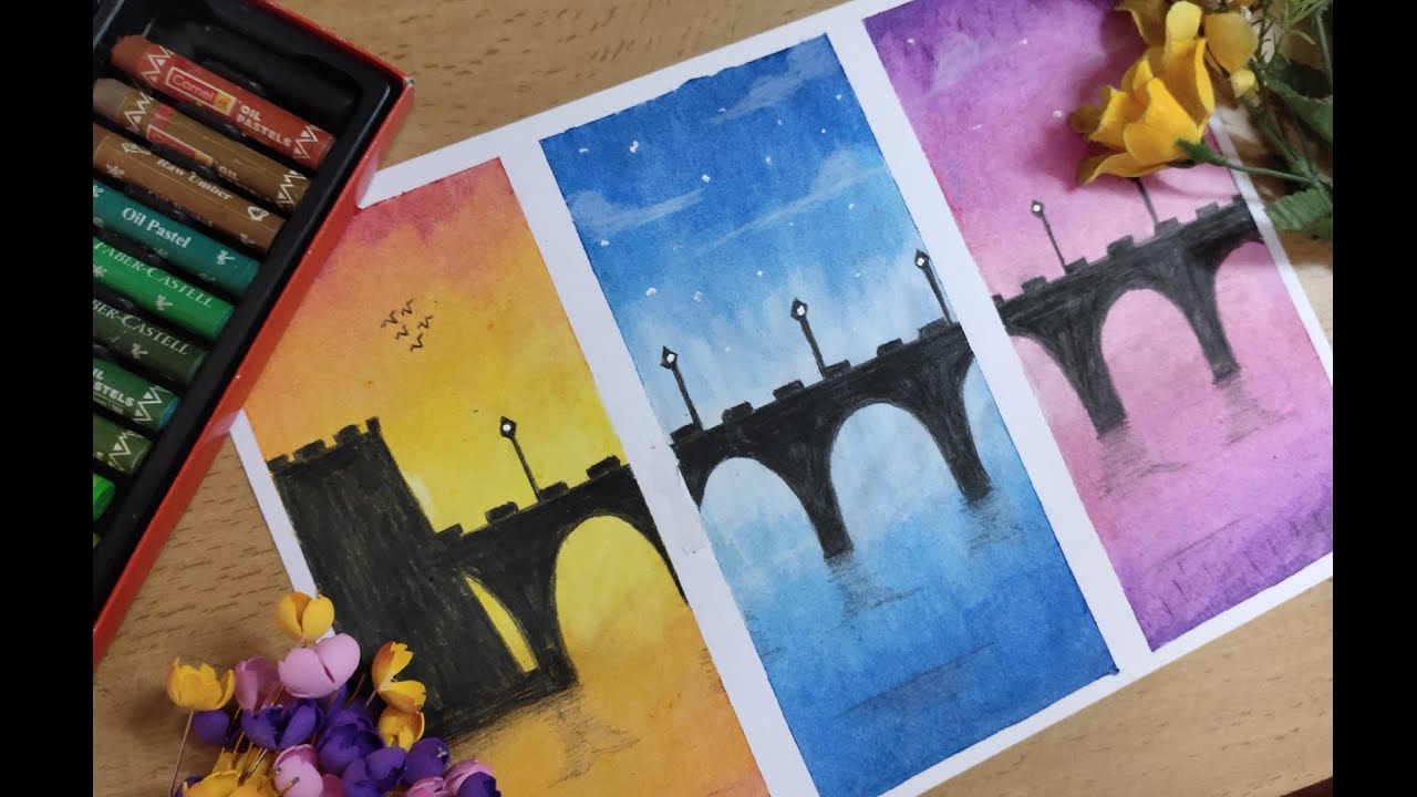 Awesome Bridge View Drawing # Oil Pastels - YouTube
