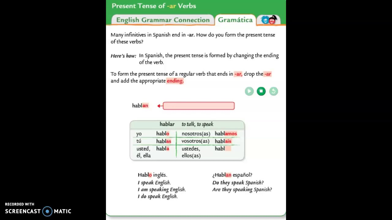 Avancemos U2:L1 Present Tense of -ar Verbs - YouTube