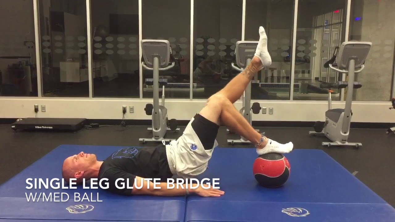 Single Leg Bridges w med ball - YouTube