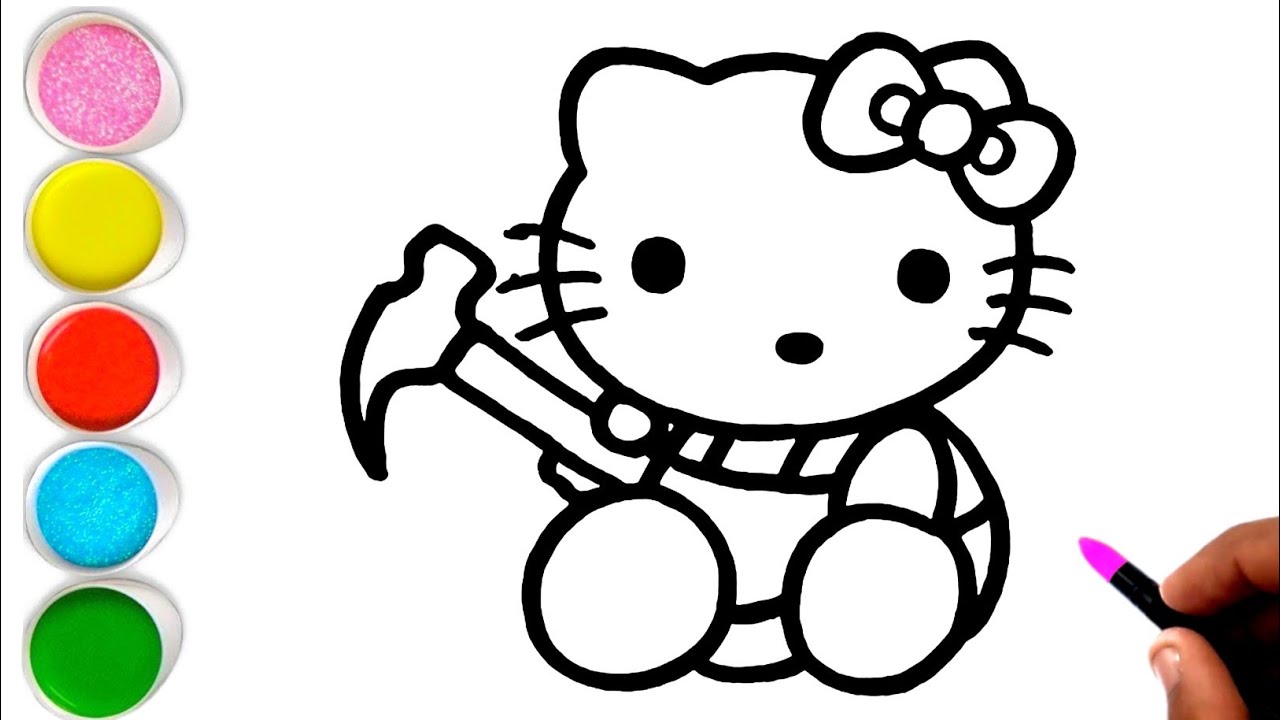 Hello Kitty with Hammer Drawing and Coloring for Kids, Toddlers | Step ...