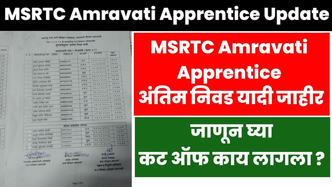 MSRTC Amravati ITI Apprentice Select List 2023 MSRTC Amravati MSRTC Amravati ITI Apprentice Select List 2023 MSRTC Amravati