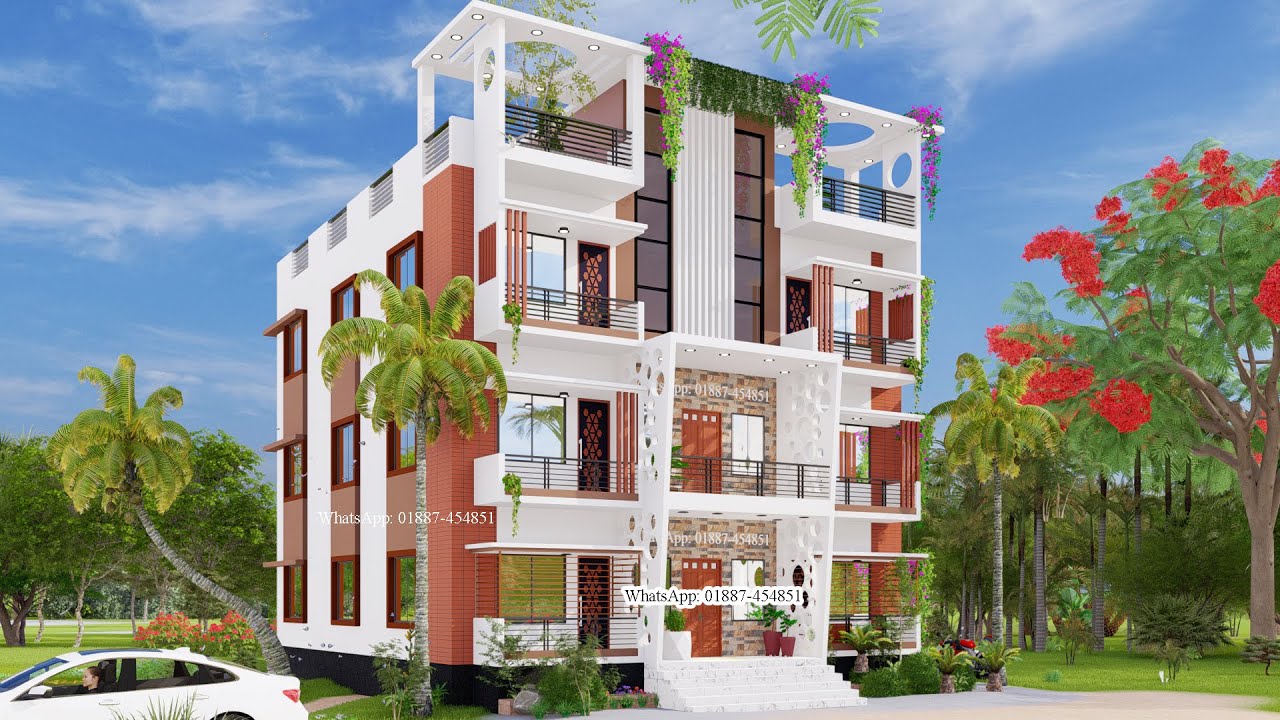 4 bedroom house design। তিন তলা ফাউন্ডেশন বাড়ির ডিজাইন। 3 tola barir ...