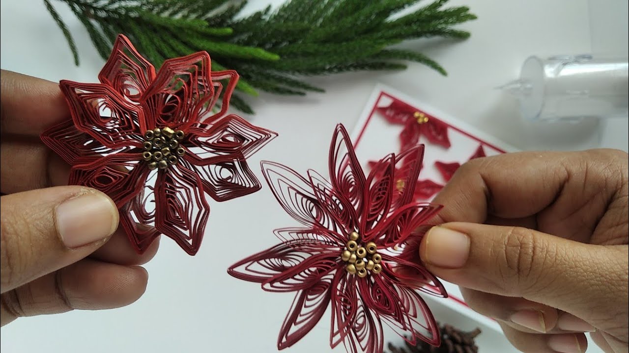 How to make Poinsettias | Step by step tutorial on Quilling Poinsettias ...