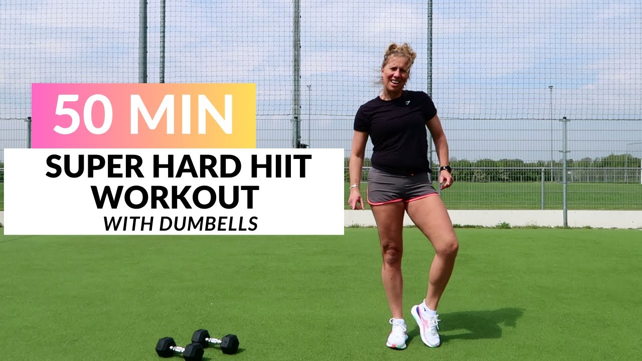 50 MIN SUPER HARD HIIT WORKOUT - with dumbells - fullbody Strength ...