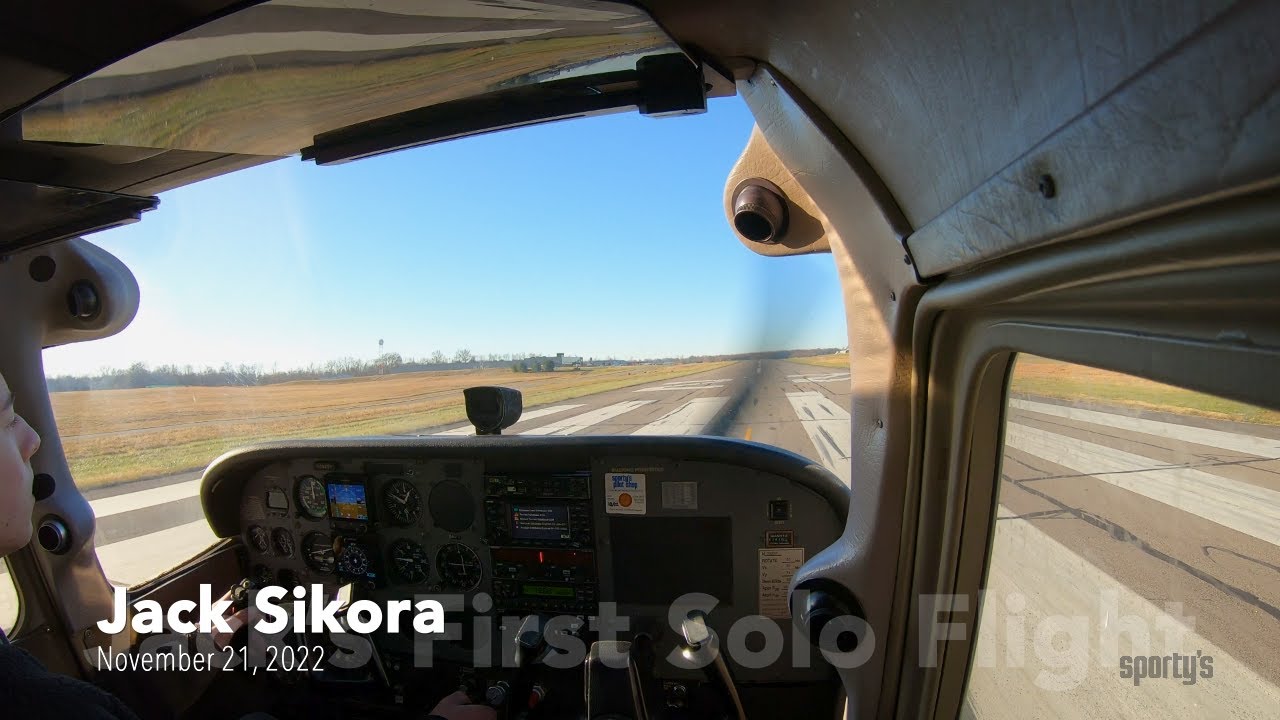 Jack Sikora's first airplane solo flight at Sporty's Academy - YouTube