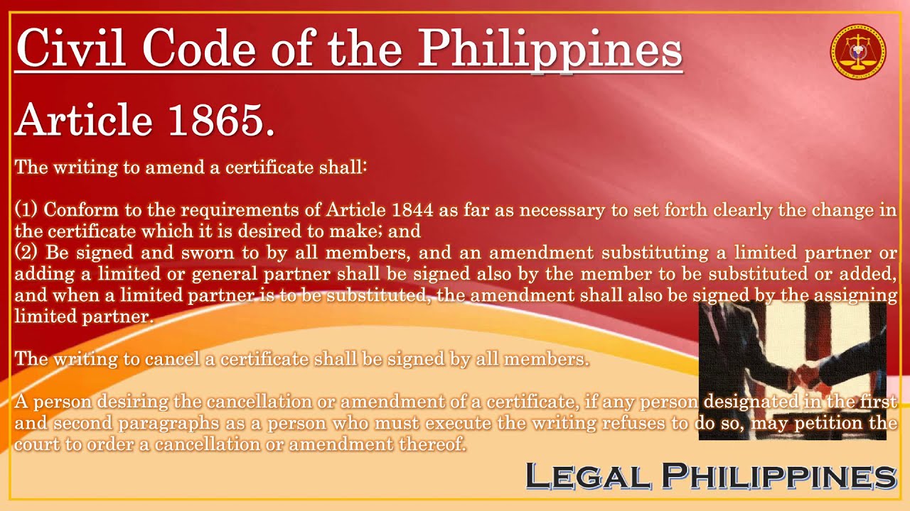 Civil Code of the Philippines, Article 1865 - YouTube