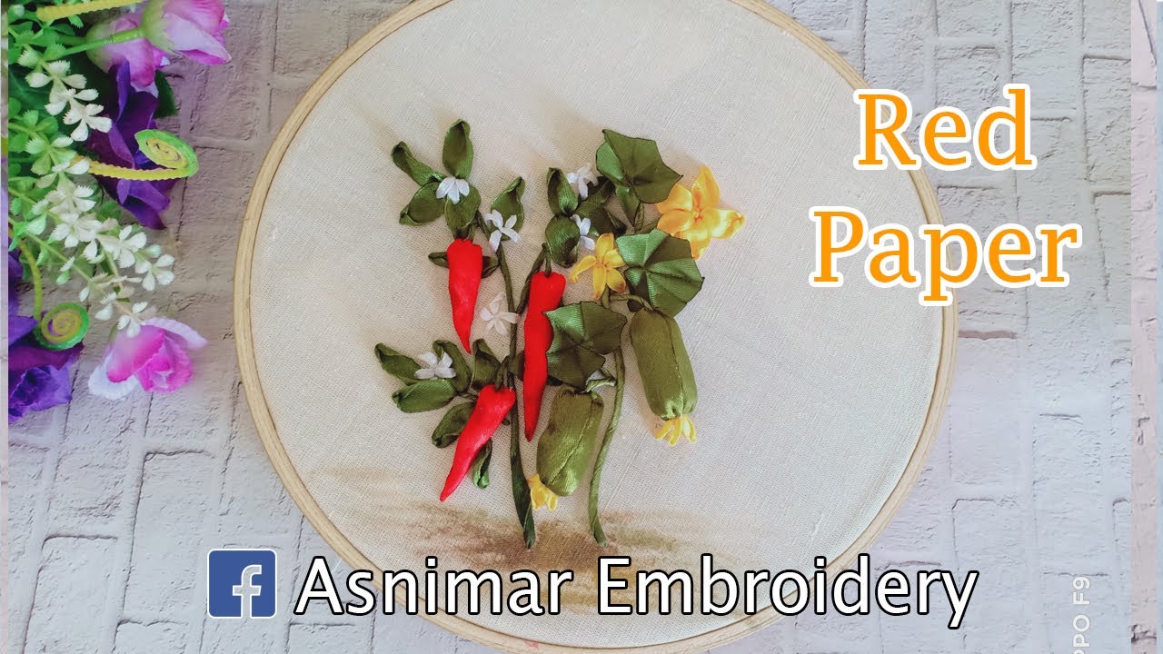 Red Paper Ribbon Embroidery - YouTube