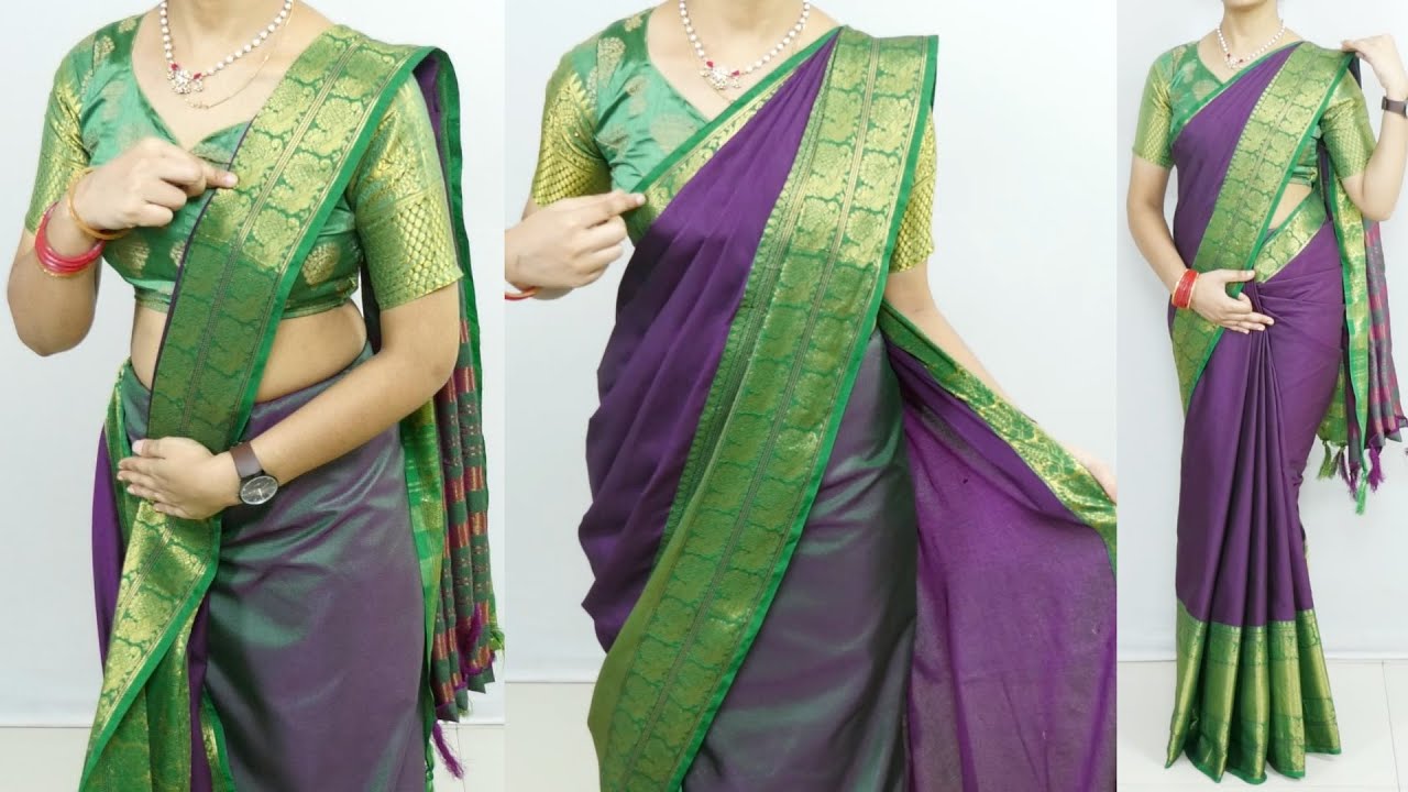 Perfect & Easy Way To Simple Border saree draping style For Beginners ...