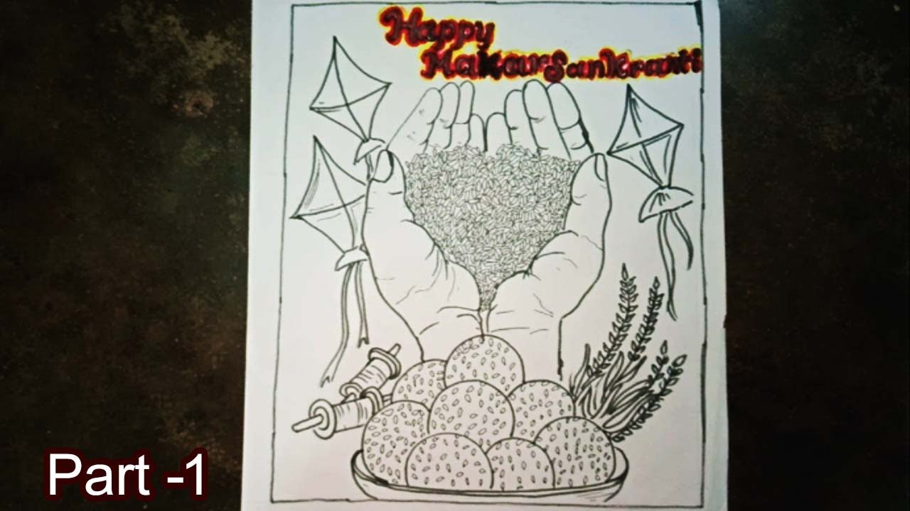 Makara Sankaranti poster drawing | Makar Sankranti Drawing | Kite ...