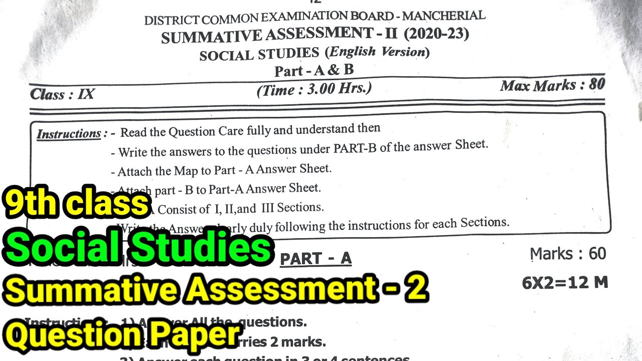 9th class | Social | Summative Assessment - 2 | Question paper ...
