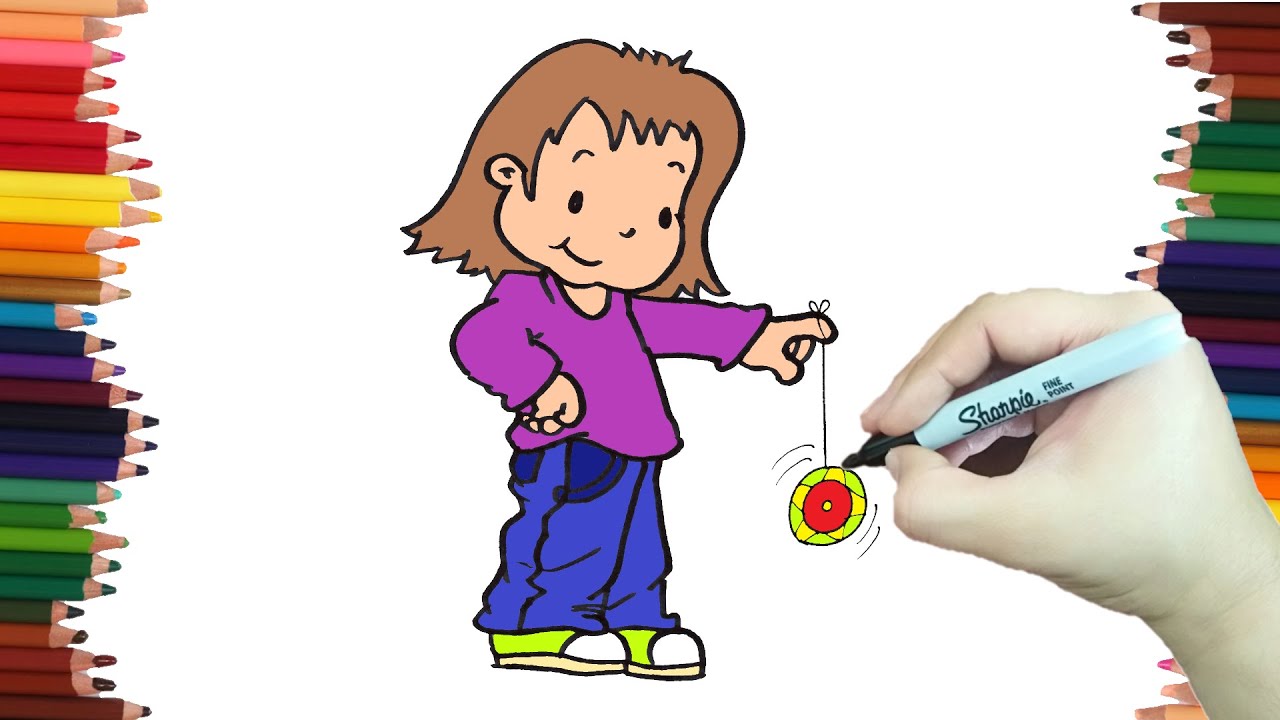 How to draw easily a GIRL PLAYING YOYO Step by Step - YouTube