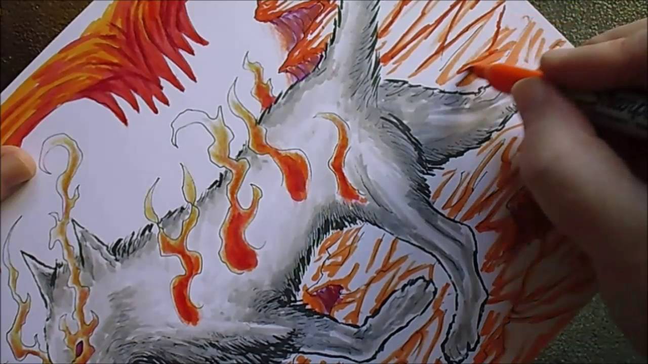 Copic Promarker Prismacolor Polychromos Hellhound Coloring - YouTube