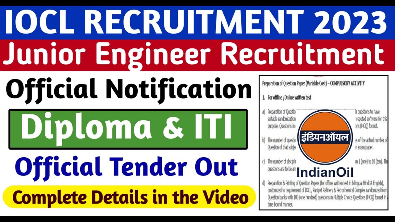 IOCL JE Recruitment 2023 | Official Tender Out | IOCL Refinery Upcoming ...