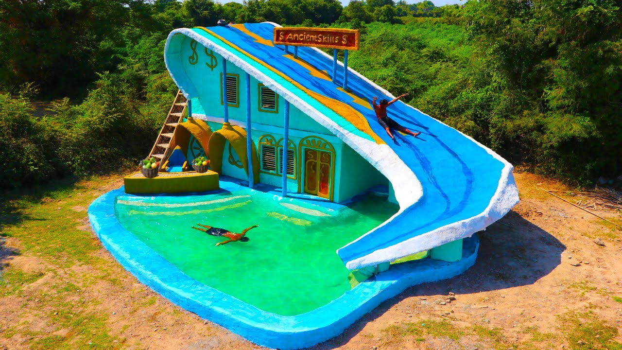 [Full Video] Building The Most Pretty Villa House & Water Slide On Roof ...