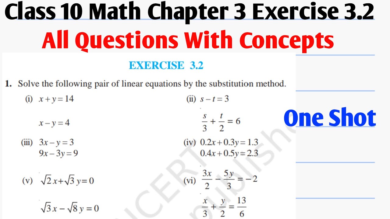 Class 10 Math Chapter 3 Exercise 3.2 One Shot|Pair Of Linear Eq In Two ...