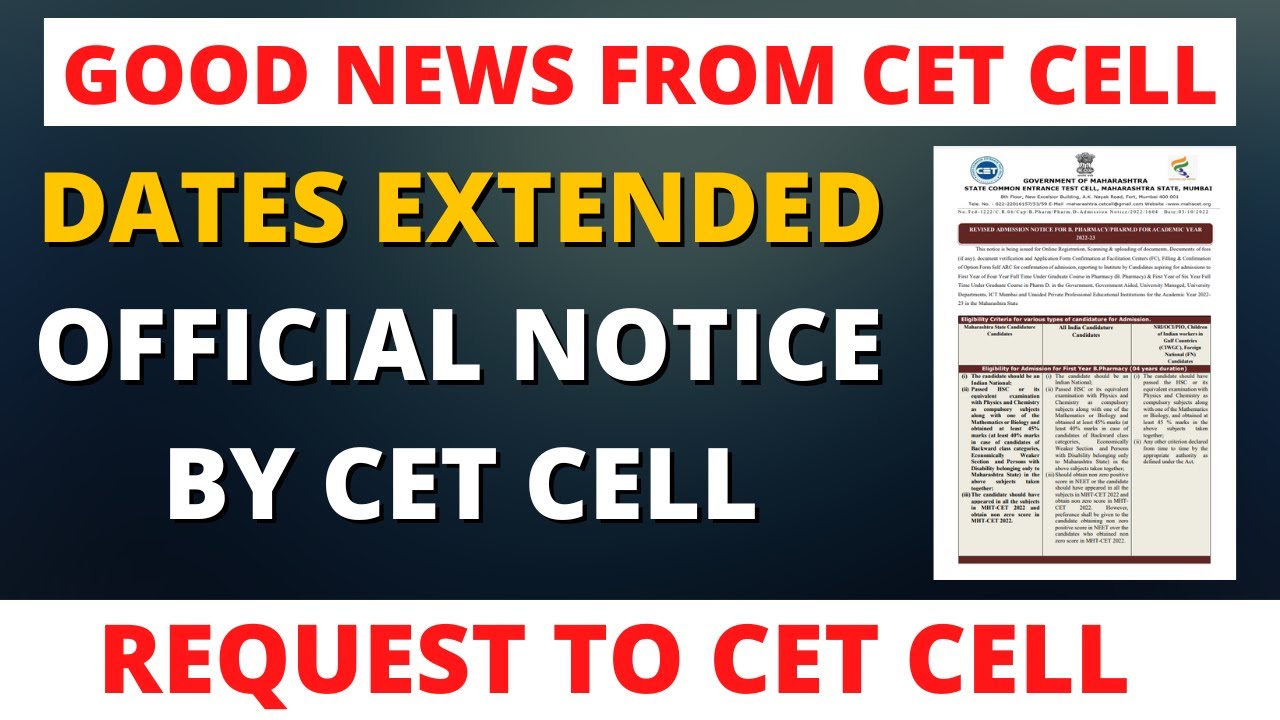 Pharmacy Registration Dates Extended | Official Notice By CET CELL ...