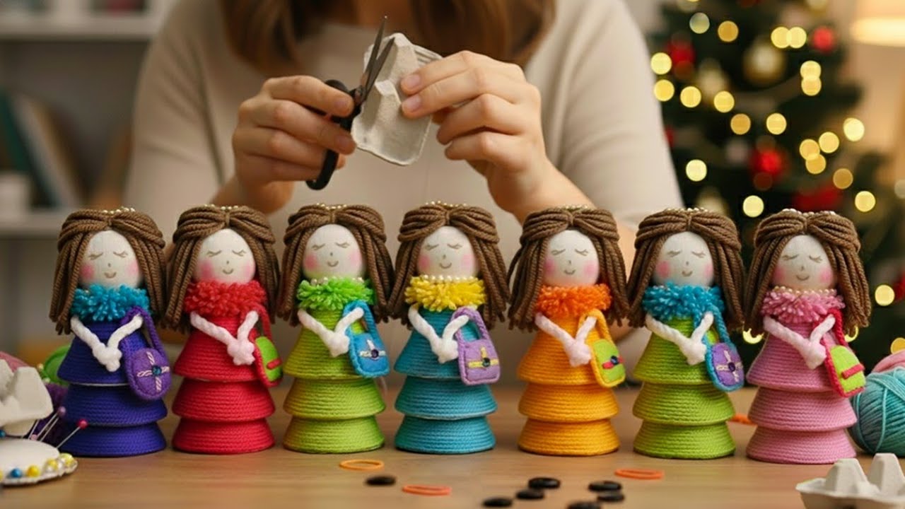 Turn an Egg Carton into Adorable Yarn Dolls 🥚 Super Easy & Cute 🧶 - YouTube