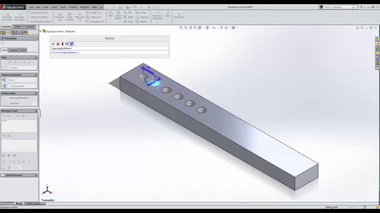 How To Equispace Holes Along The Length Of A Part In SOLIDWORKS YouTube how-to-equispace-holes-along-the-length-of-a-part-in-solidworks-youtube