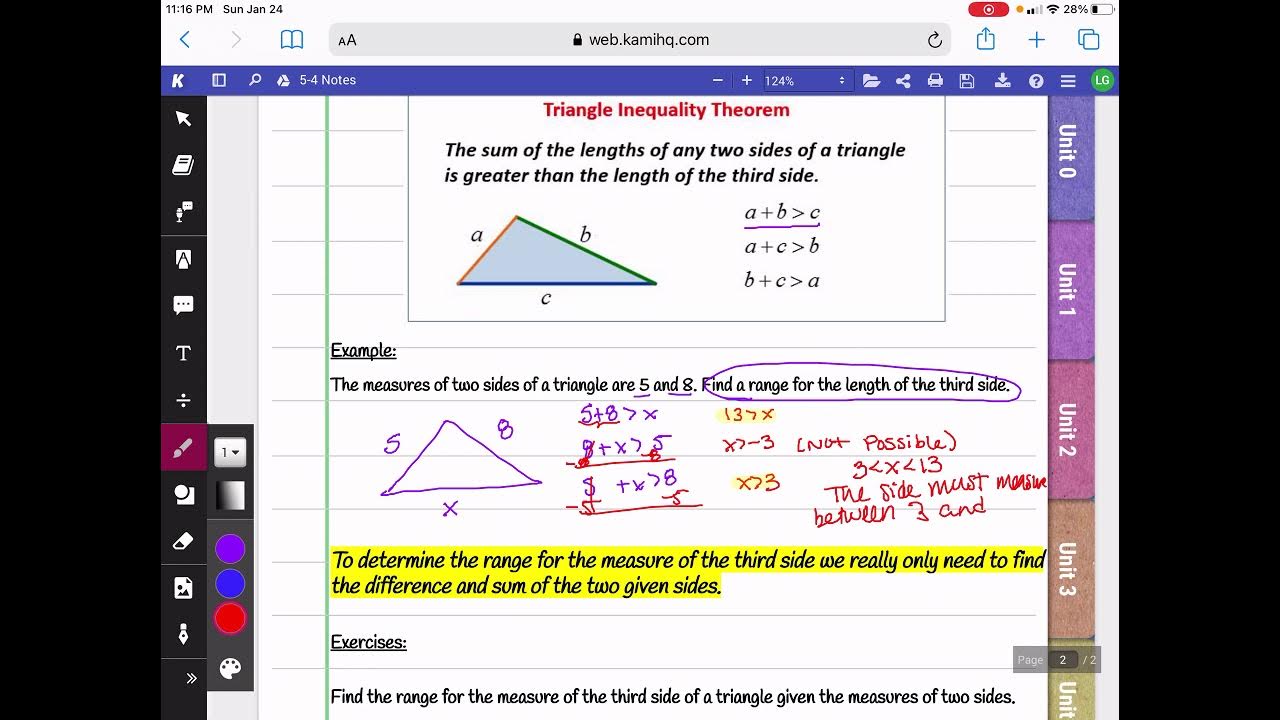 5-4 Triangle Inequality Theorem - Determining the Range of the 3rd side of a Triangle - YouTube
