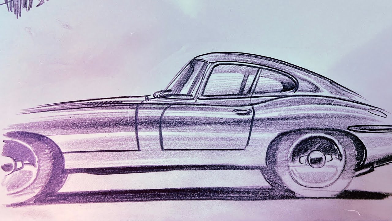 How to draw a Jaguar E-type side profile - YouTube