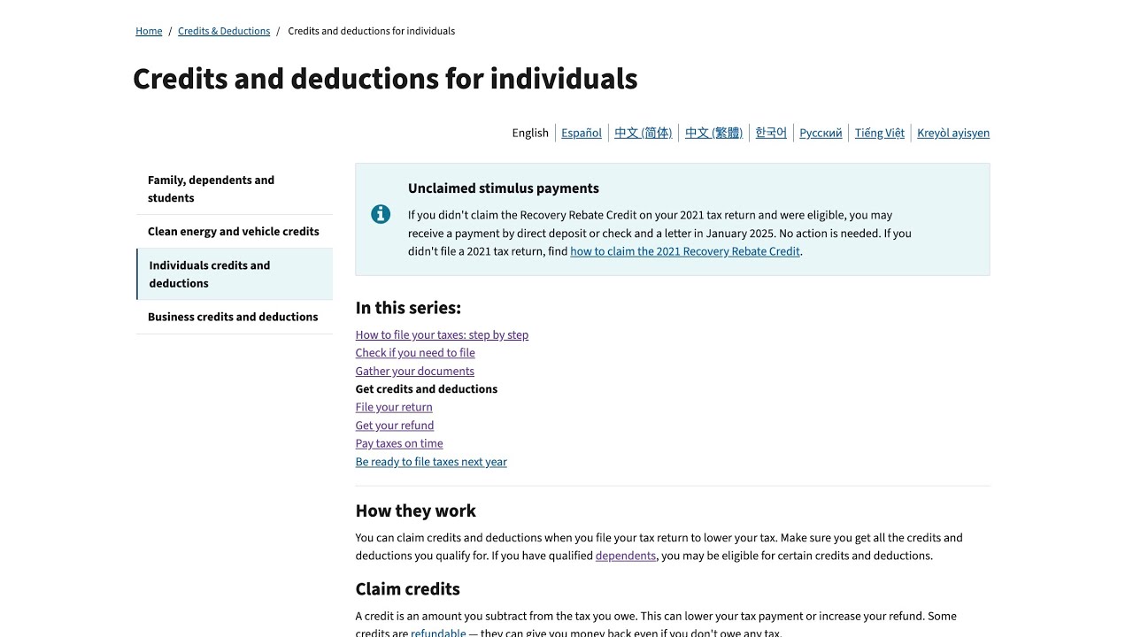 What does the IRS website say about credits and deductions on your tax ...