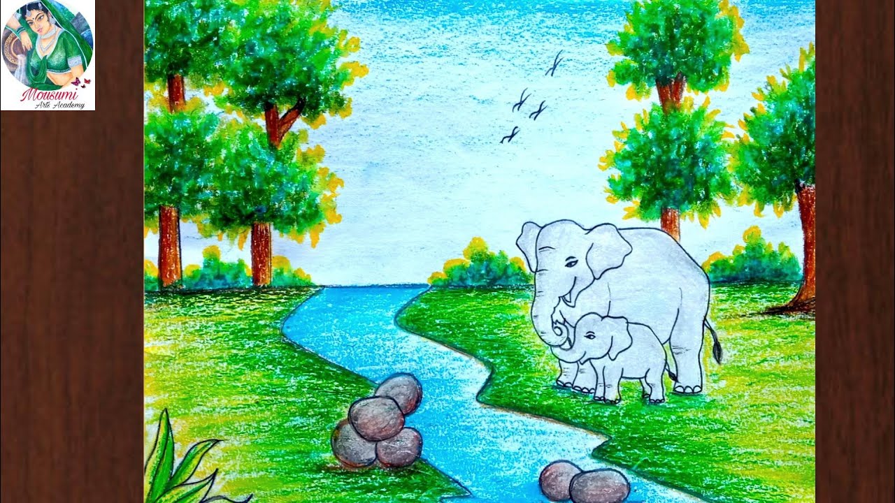 How to draw a forest scenery step by step ||Very easy @Mousumi Arts ...