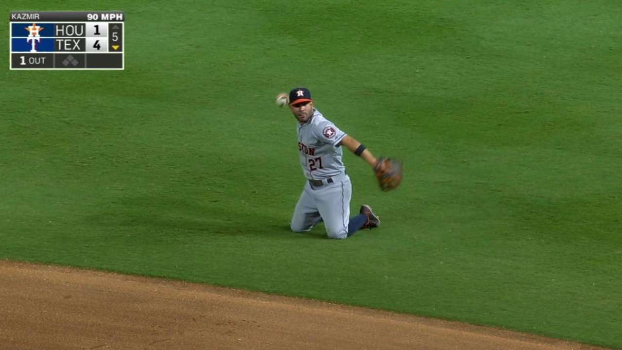 HOU@TEX: Altuve dives, slides, throws from his knees - YouTube