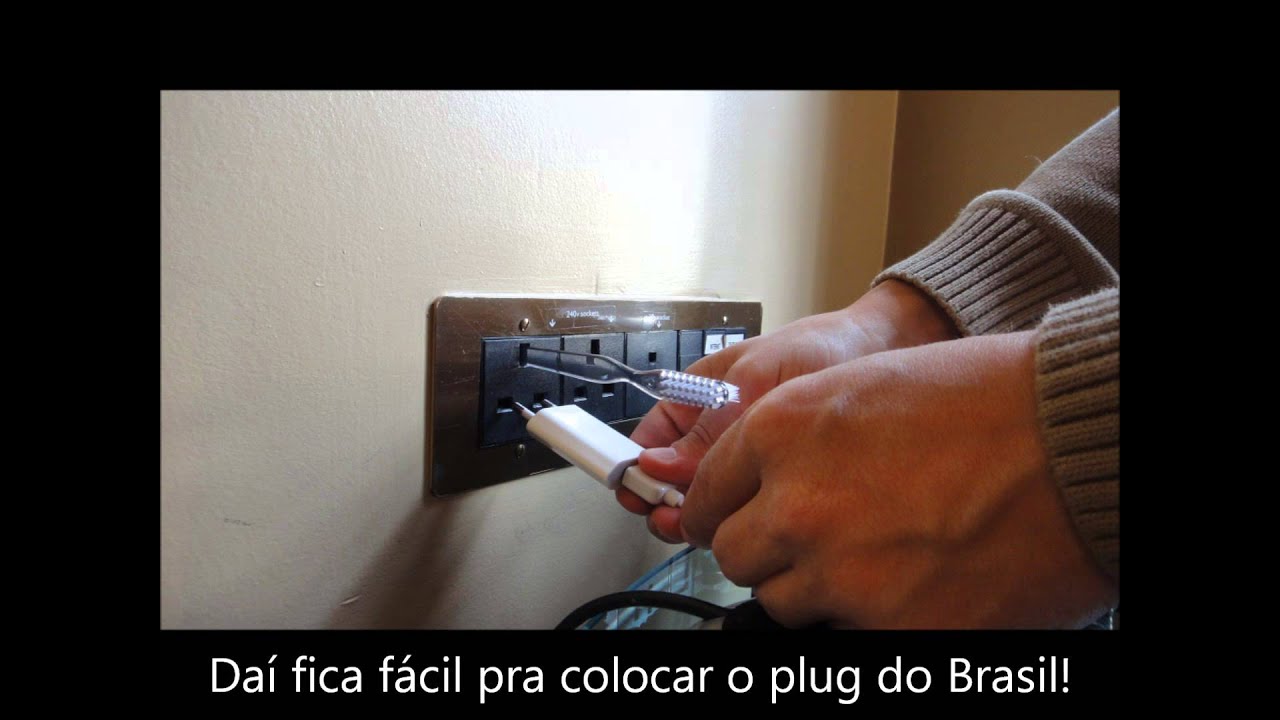 Como ligar o plug do Brasil na tomada da Inglaterra - YouTube
