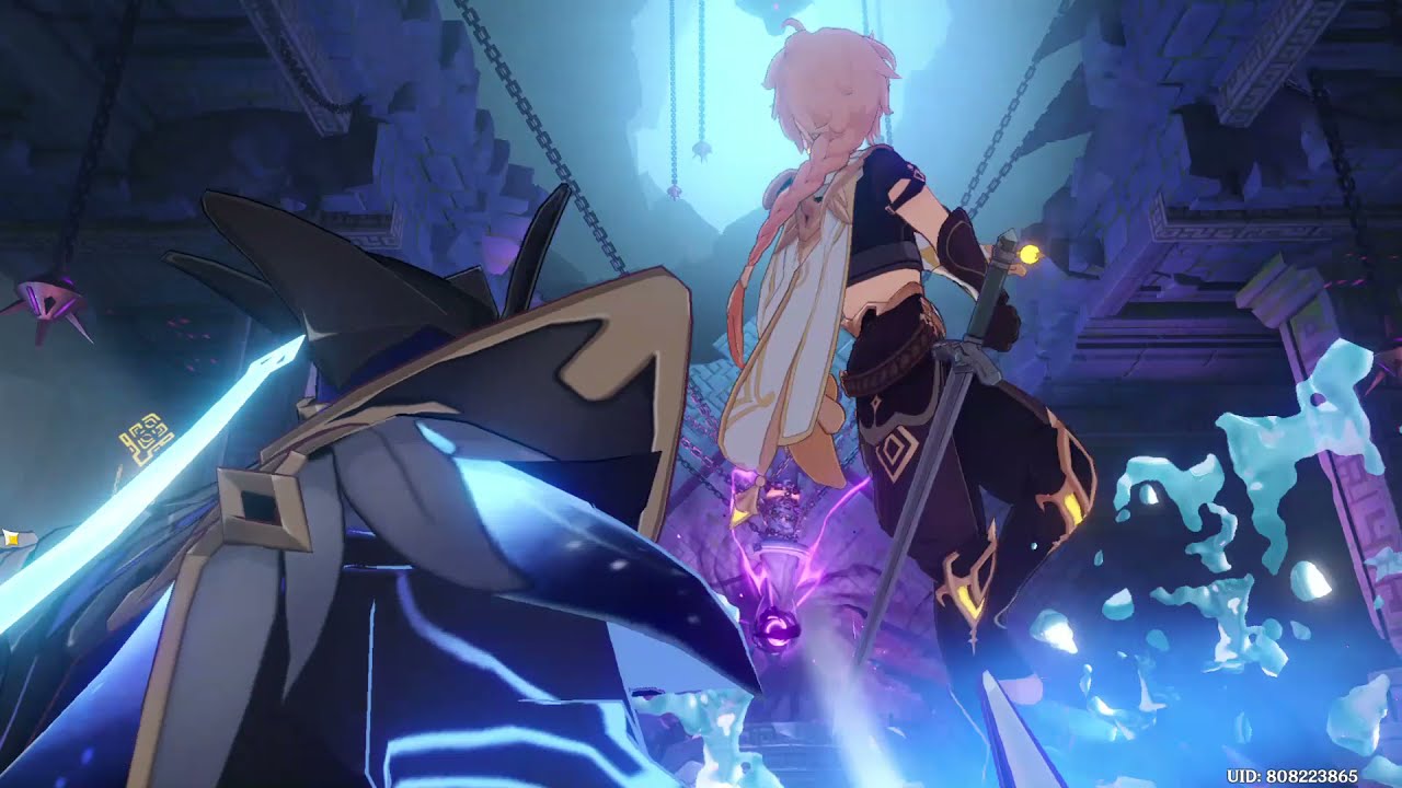 Genshin Impact Traveler vs Abyss Herald Fight Cutscene - YouTube