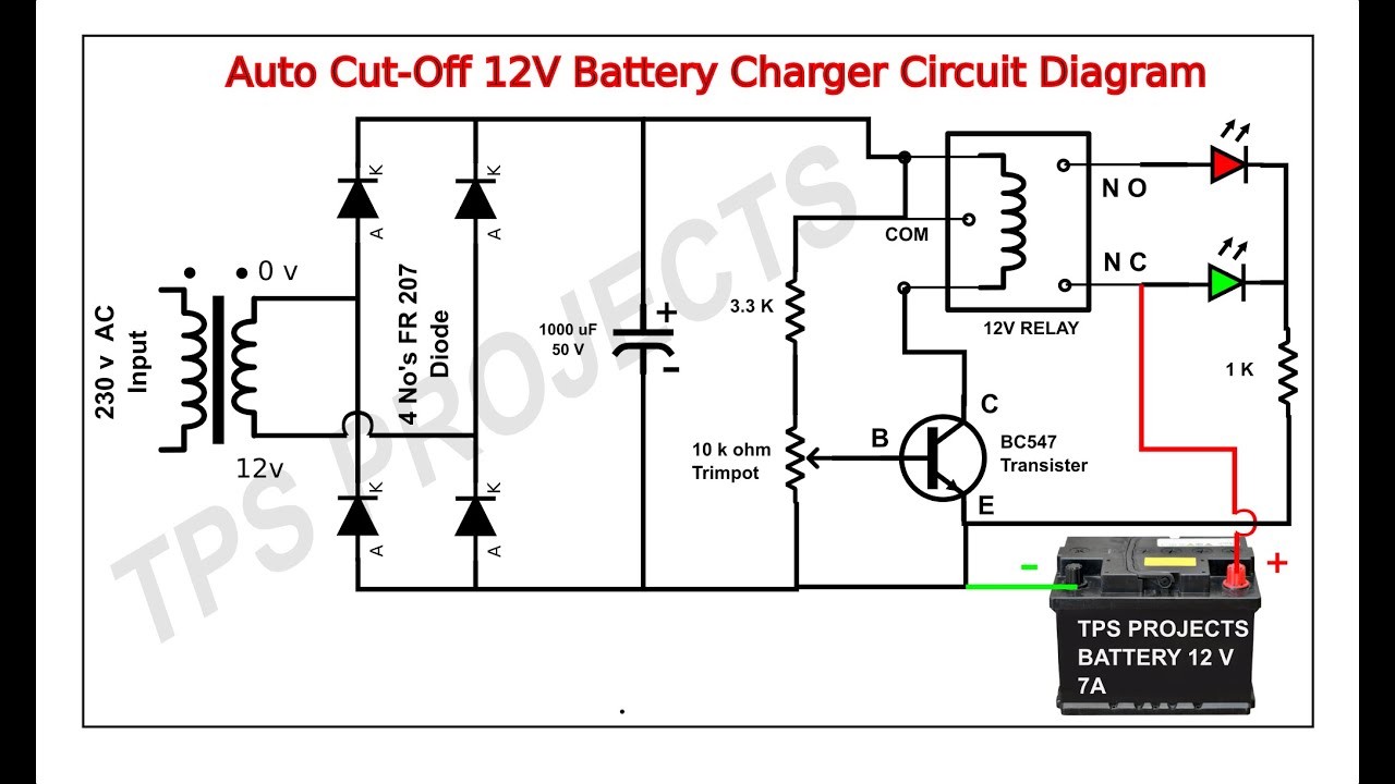 Auto cut off 12v battery charger using relay | input 230v ac - YouTube