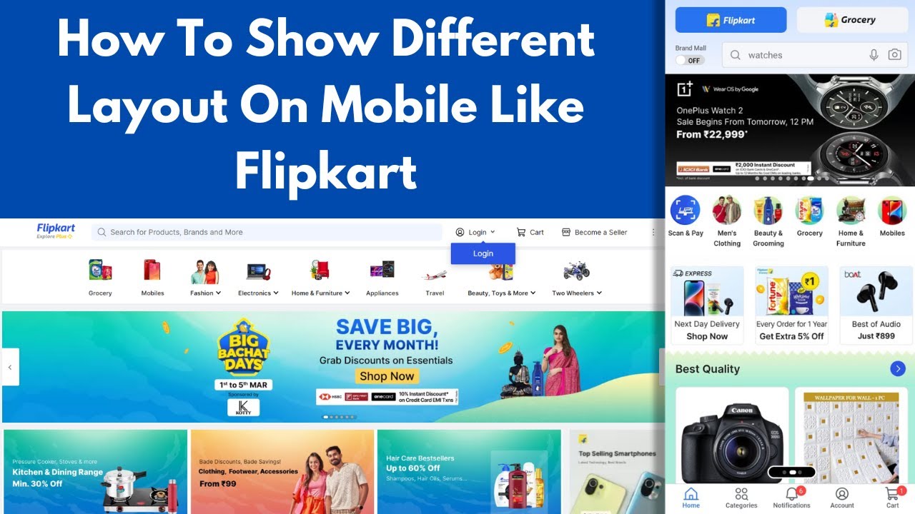 How To Show Different Layout On Mobile Like Flipkart (Hindi) - YouTube