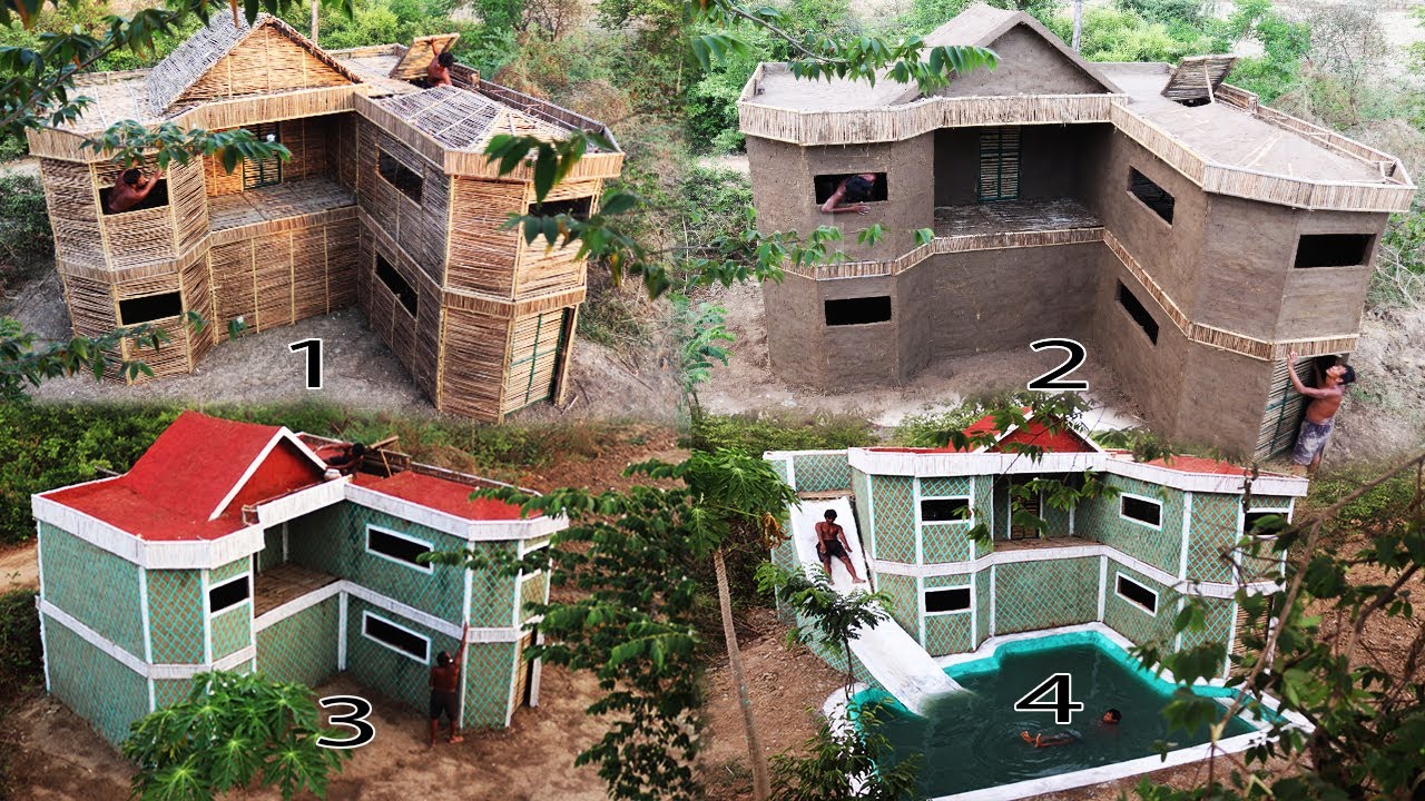 Build Modern Beautiful Wood Villa, Mud Villa And Water Slide Fall I To ...