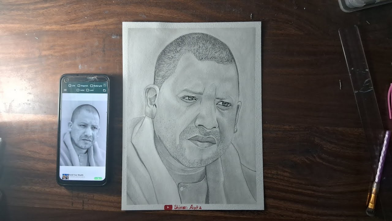 How to draw realistic sketch 🤔//Draw a cm.yogi adityanath ji//step by ...