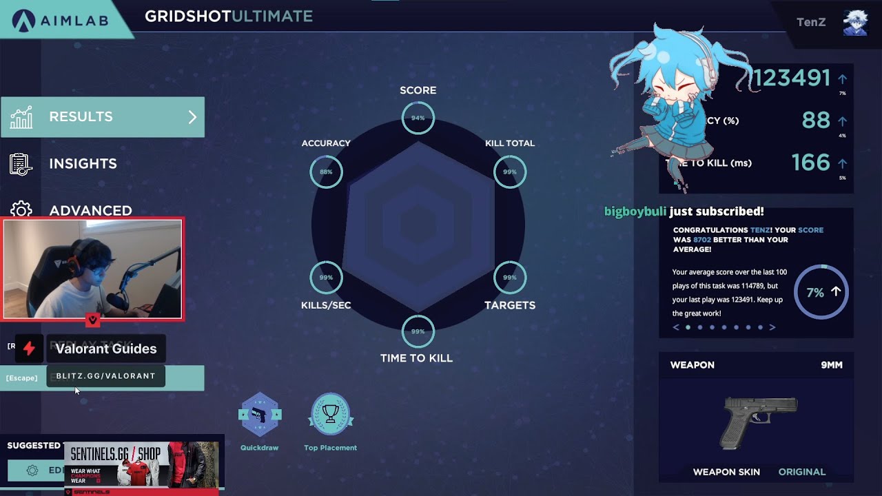 VALORANT SEN TENZ GRIDSHOT - 94% TOP PLACEMENT - YouTube