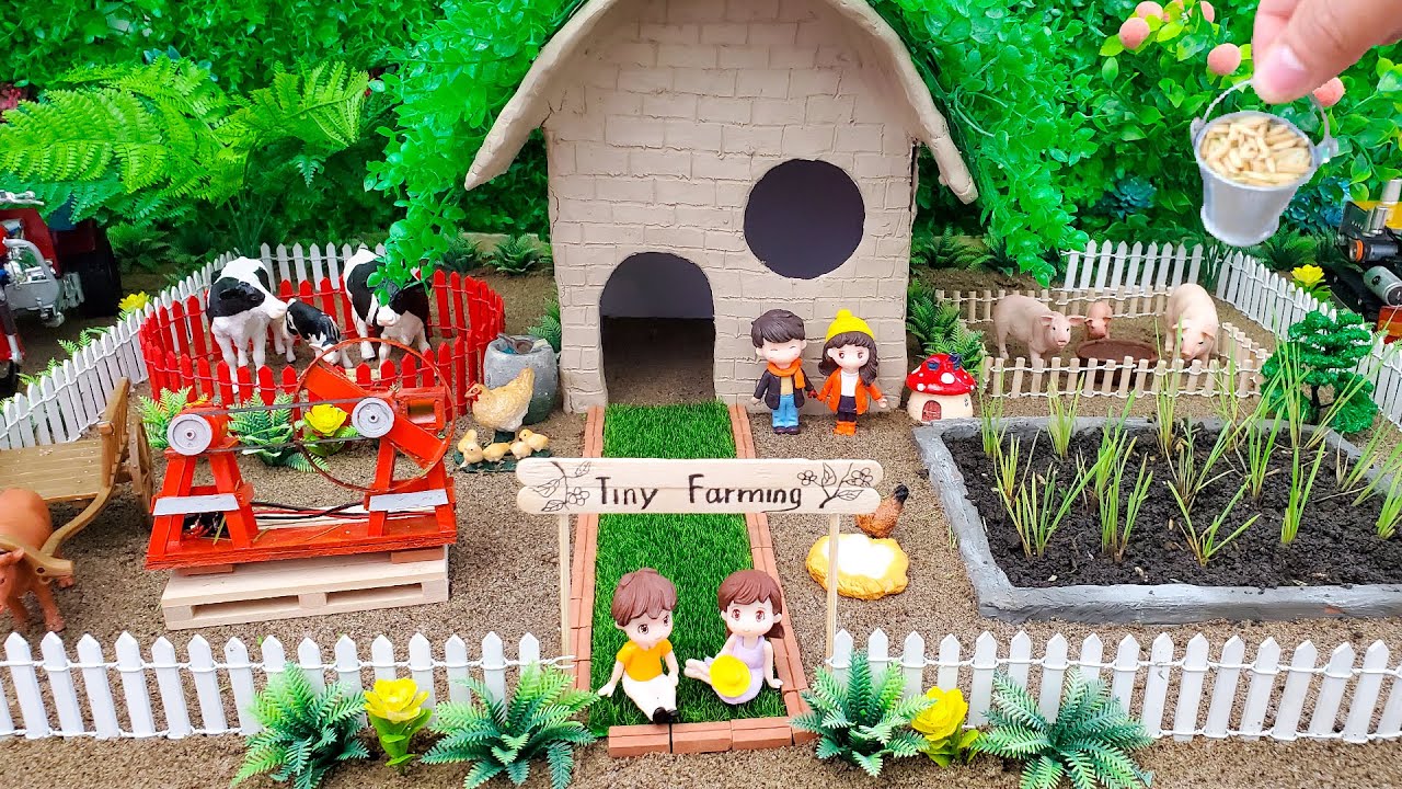 DIY mini fields | cow shed | pig shed | mini grass cutter machine ...
