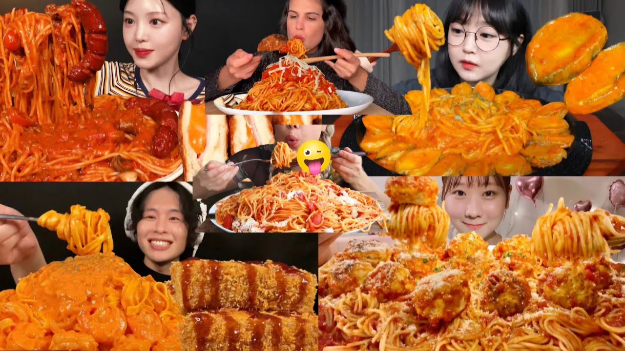 fast-food Tomato Pasta Mukbang ASMR || BIG Bite Eating Sound || Real ...
