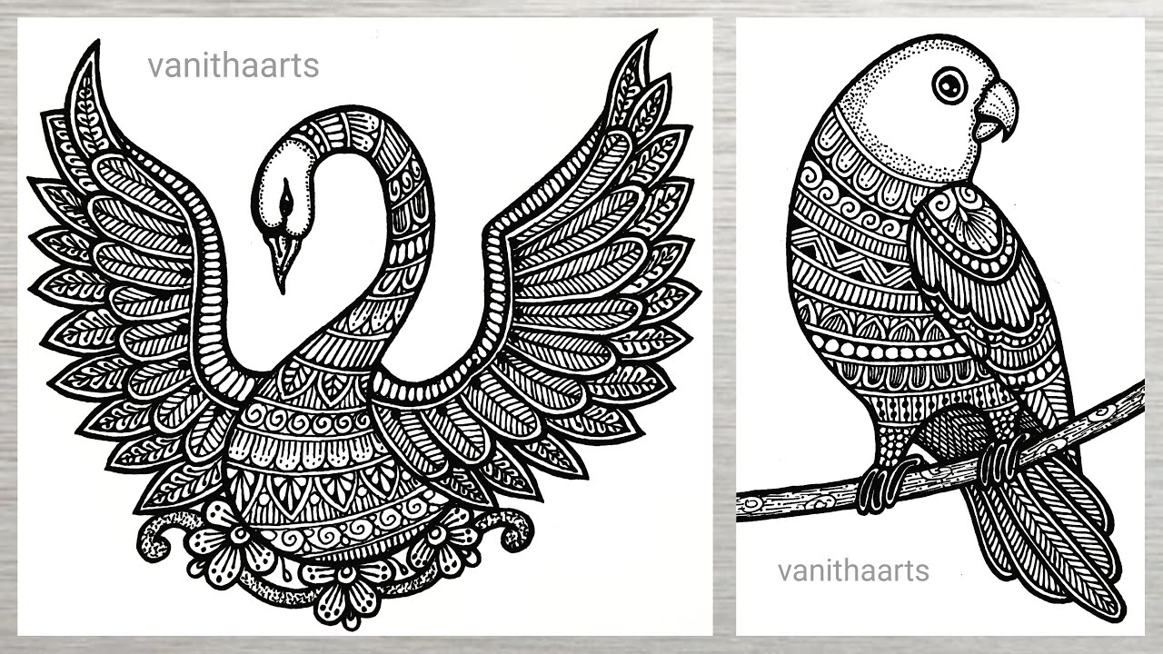 Swan and Parrot Mandala Art for Beginners | Swan and Parrot drawing ...