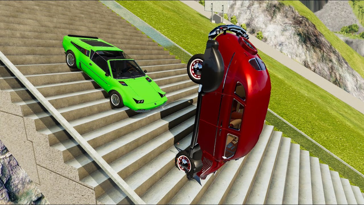 Crazy Stairs Jumps Down (Crash Test) - BeamNG.drive Down Stairs Jumps ...