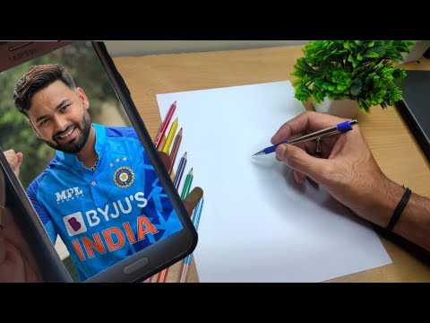 How to draw Rishabh Pant Step by Step full sketch outline tutorial for ...