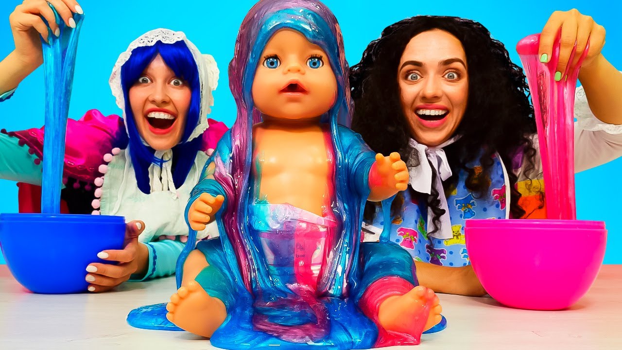 Baby dolls and princesses playing with slimes. Kids entertainment. Kids ...