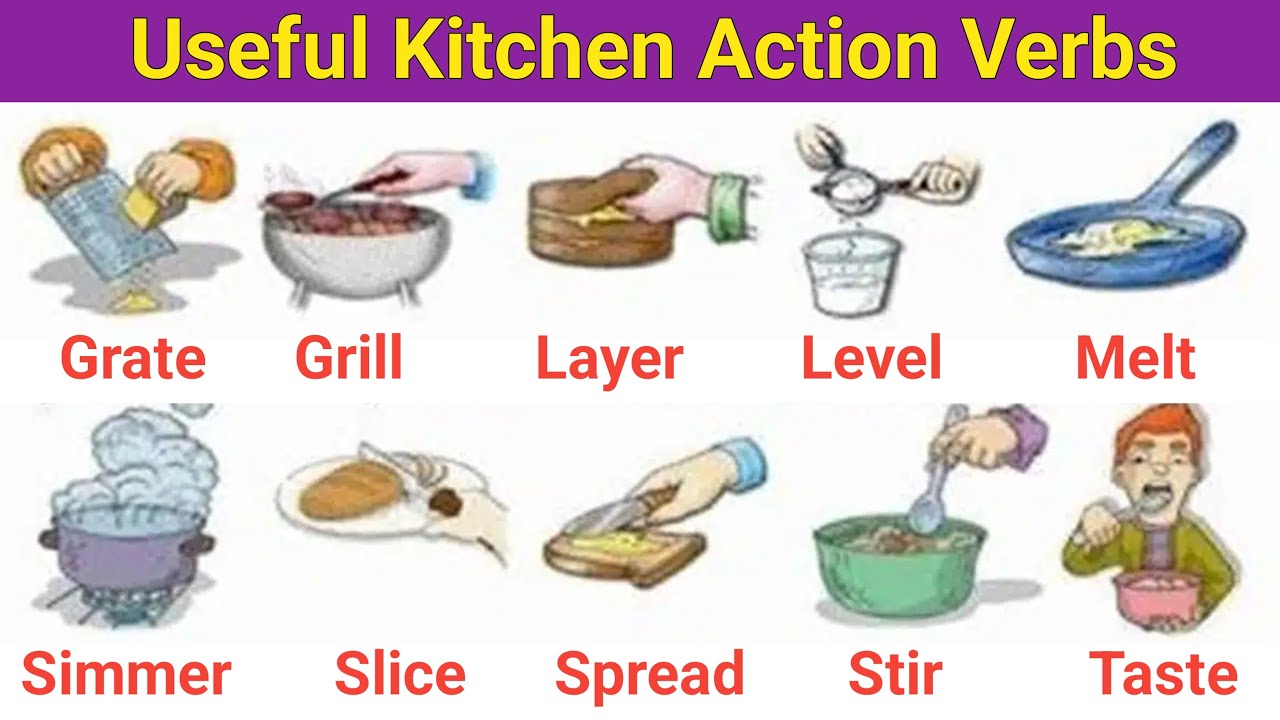 🇬🇧Useful Action verbs | Kitchen verbs vocabulary| cooking verbs for ...