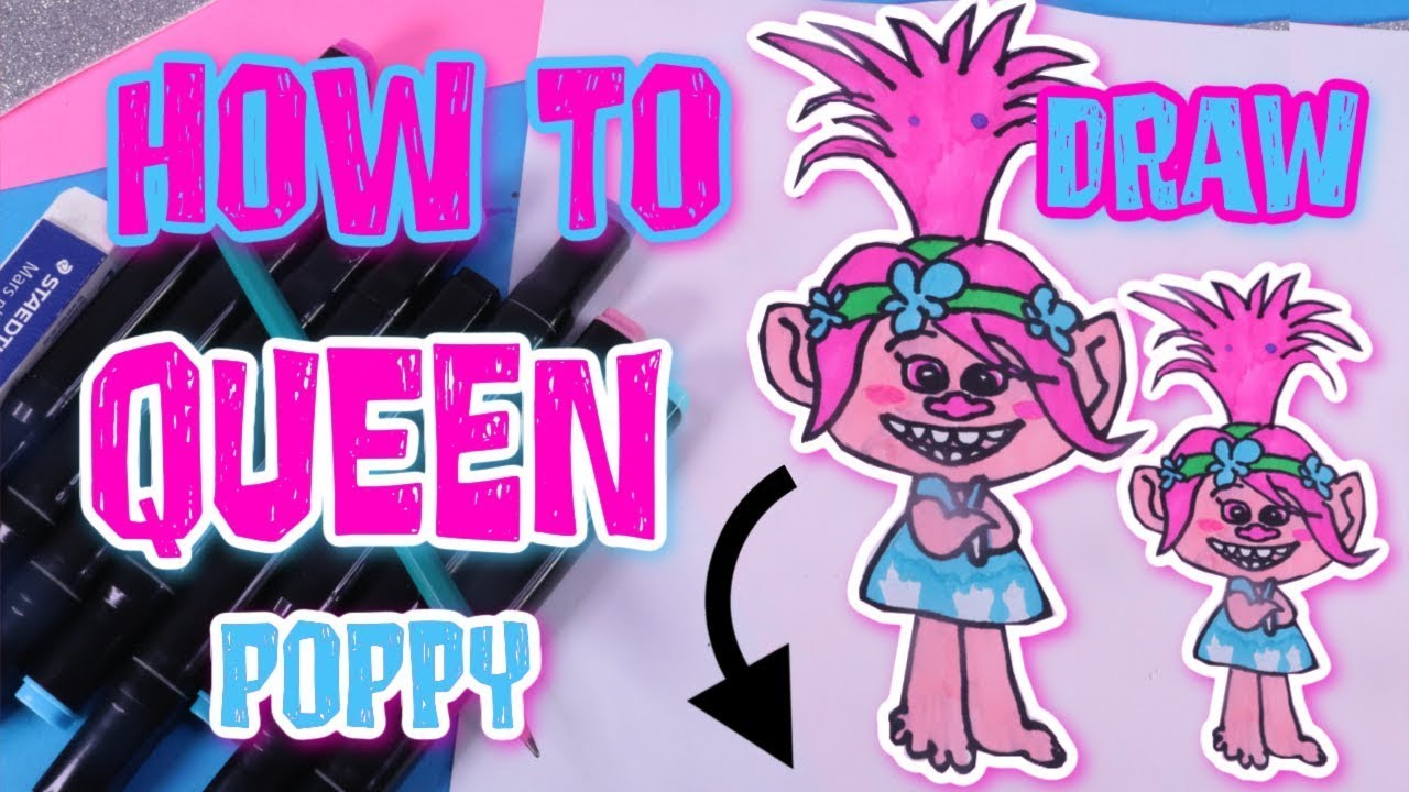 Let's Draw Troll Poppy Together Step by Step - YouTube