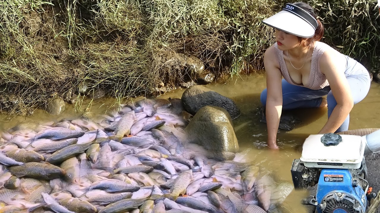 Unique Fishing | FISHING with a Pump | pumping water outside the ...