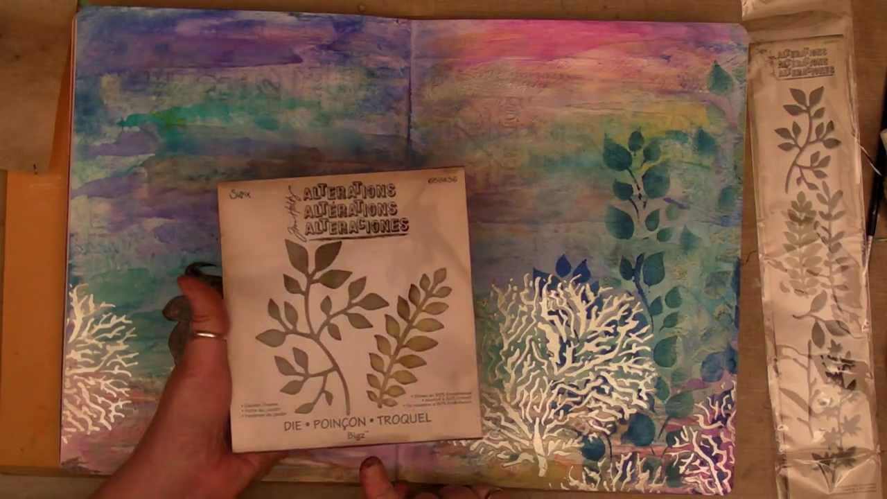 Art Journal Mermaid And Colouring With Ranger, Tim Holtz Products - YouTube