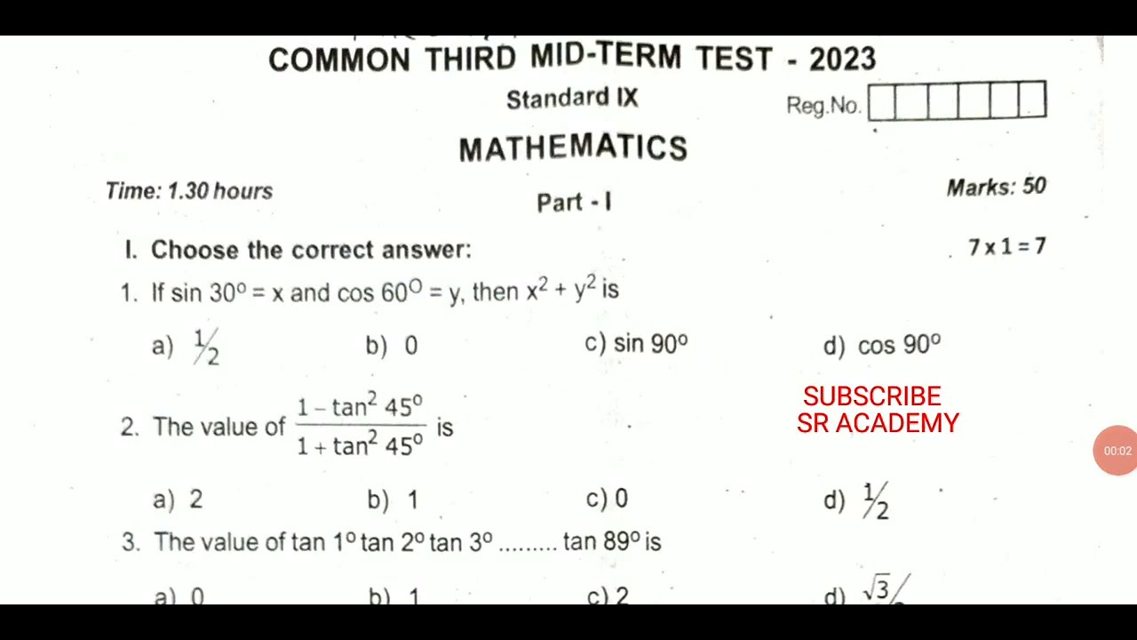 9th standard maths 3rd midterm exam 2023 question paper thiruvallur dt ...