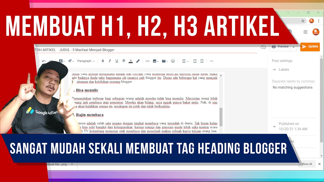 Cara membuat tag heading H1 H2 dan h3 di postingan artikel blogger ...