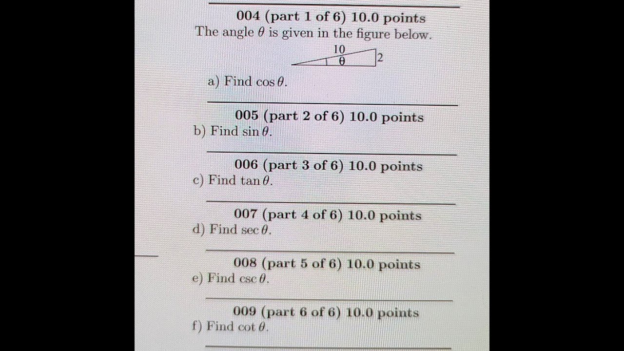 [Math] The angle Î¸ is given in the figure below. a) Find cos Î¸. 005 ...