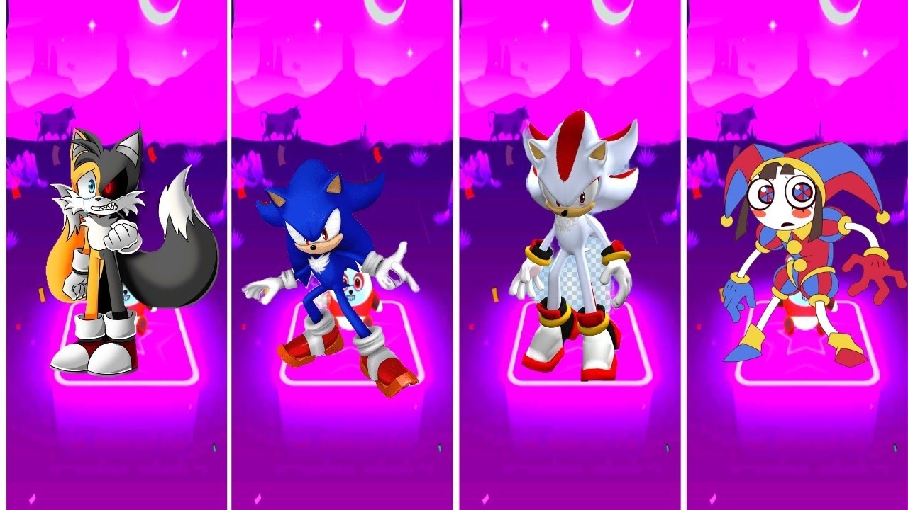 Miles tails prower🆚Sonic frontiers🆚Shadow the hedgehog🆚Pomni tiles hop ...